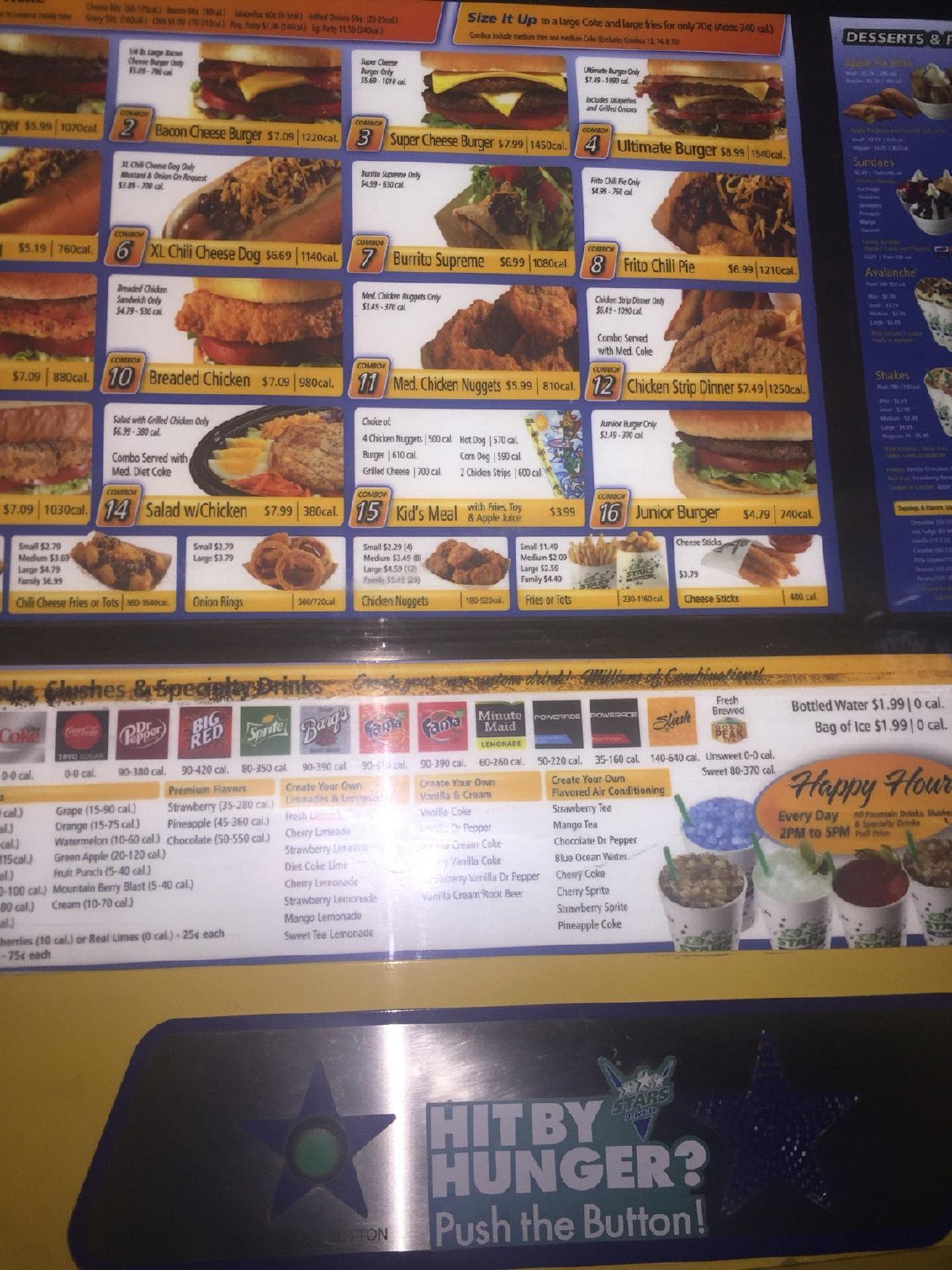 Menu at Stars Drive-in fast food, McAllen, W Nolana Ave