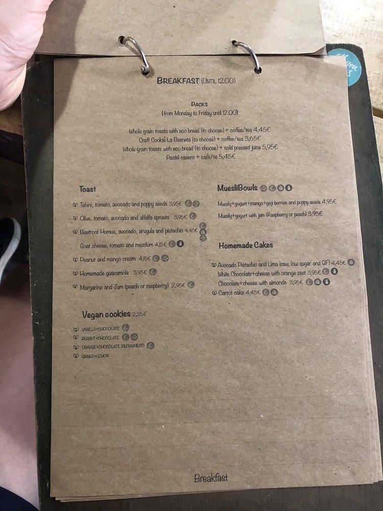 Menu at All you eat is love restaurant, Barcelona
