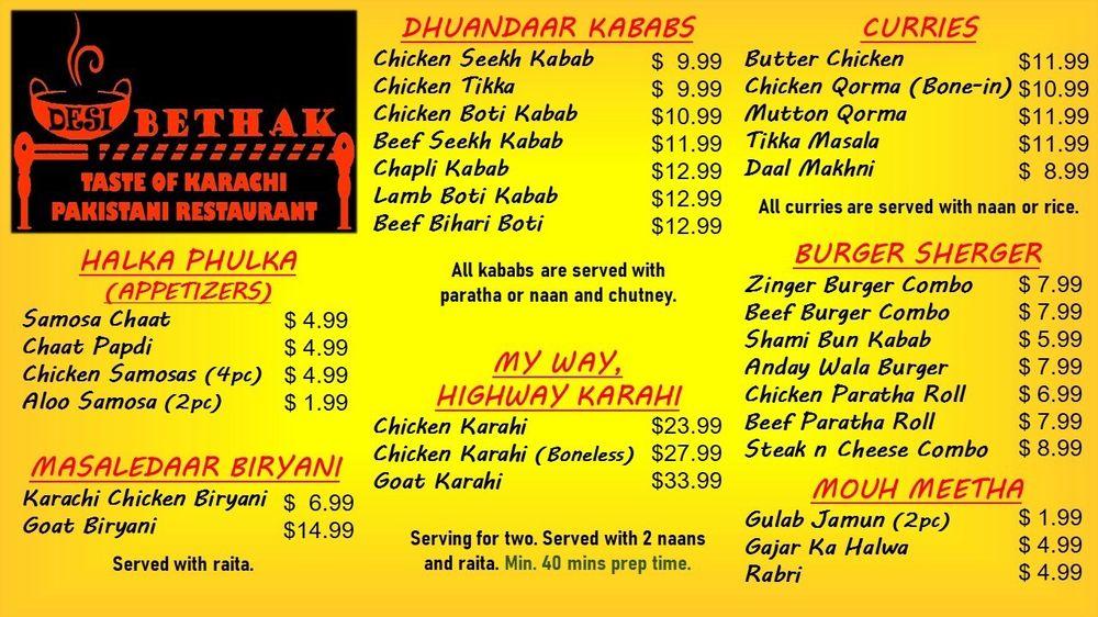 Menu at Desi Bethak desserts, Springfield