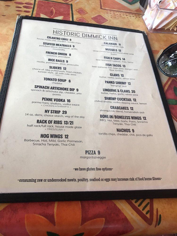 Menu at Historic Dimmick Inn pub & bar, Milford