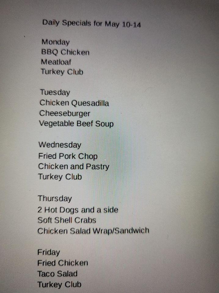 Menu at Gingerbread Bakery & O'Neals Snack Bar, Belhaven