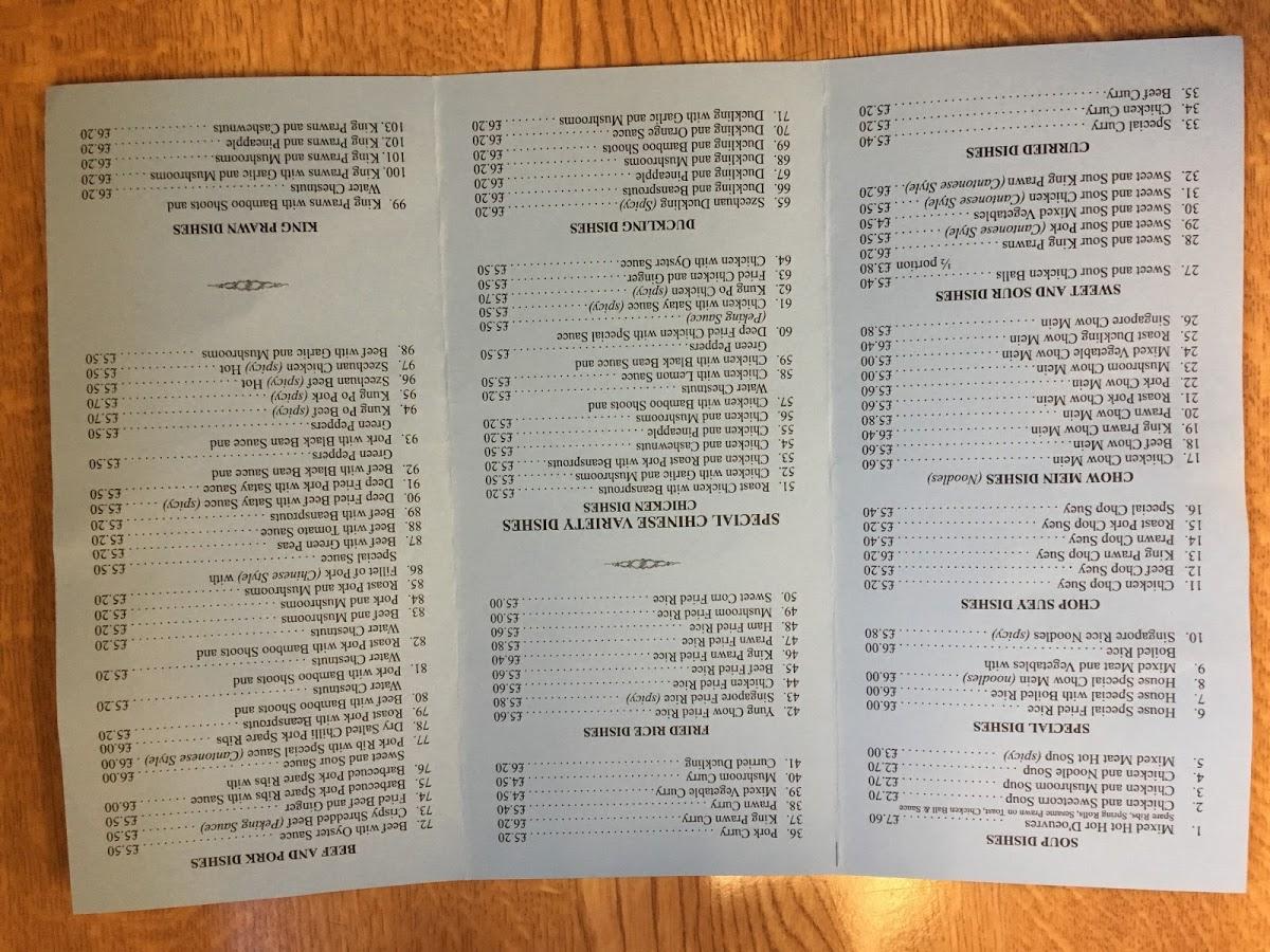 Menu at Golden Valley Chinese fast food, Caerphilly