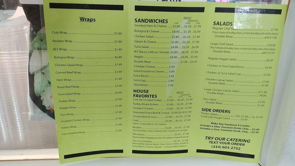 Menu at Scott Street Deli restaurant, Montgomery, 412 Scott St