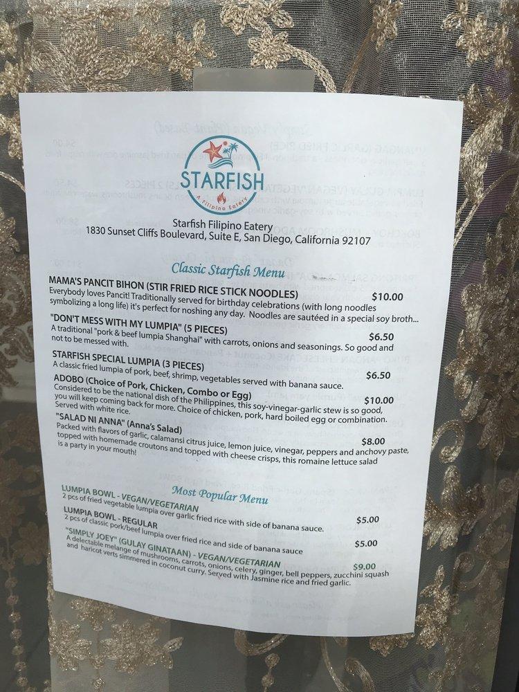 Carta del restaurante Starfish Filipino Eatery, San Diego