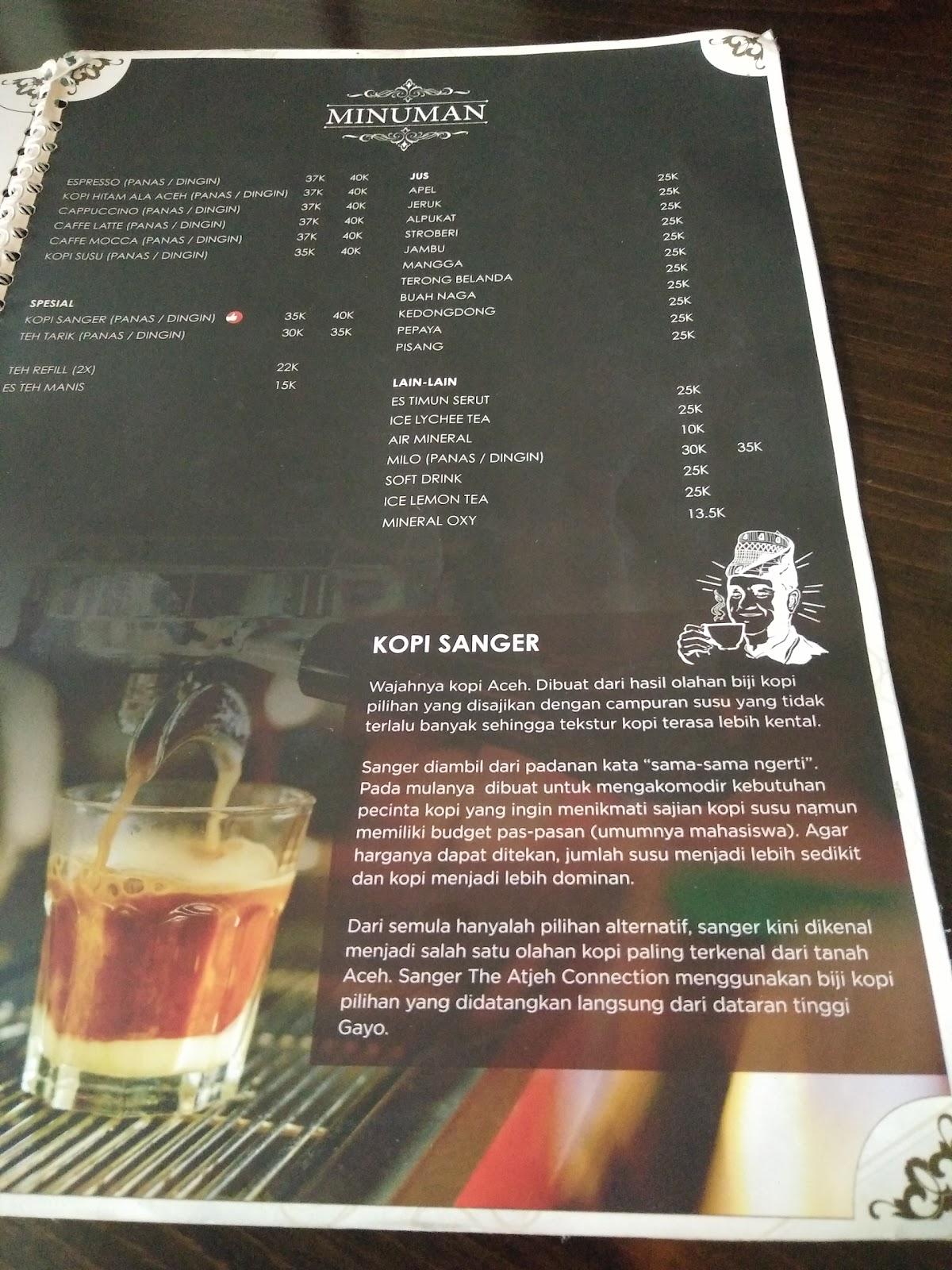 Menu at The Atjeh Connection SCBD cafe, South Jakarta, Jl. Tulodong ...