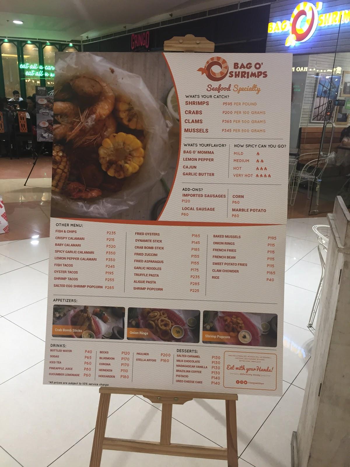 Menu at Bag O' Shrimps SM Megamall restaurant, Mandaluyong, 3rd floor ...