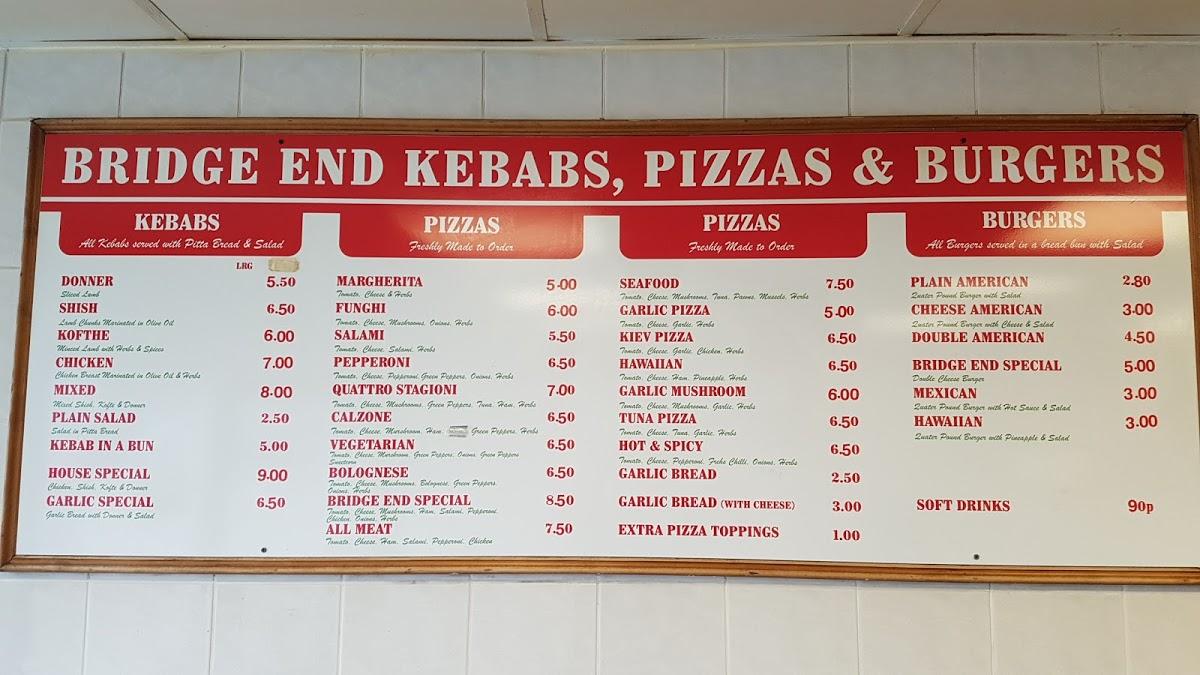 Menu at Bridge End Pizza fast food, Chester-le-Street
