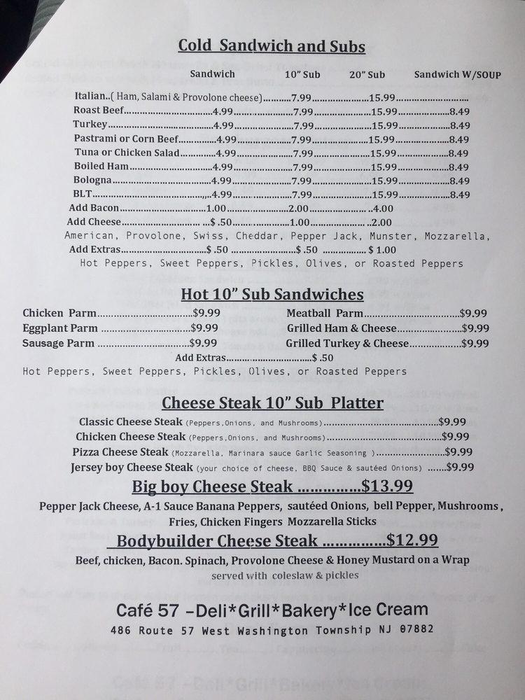 Menu at Cafe 57, Washington