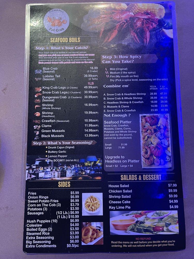 Carta del restaurante Fat Crab, Houston