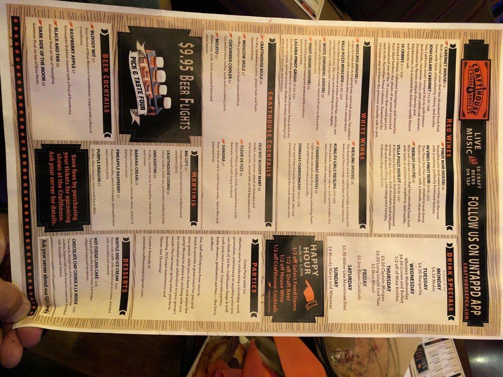 Menu at The Crafthouse Stage & Grill pub & bar, Pittsburgh