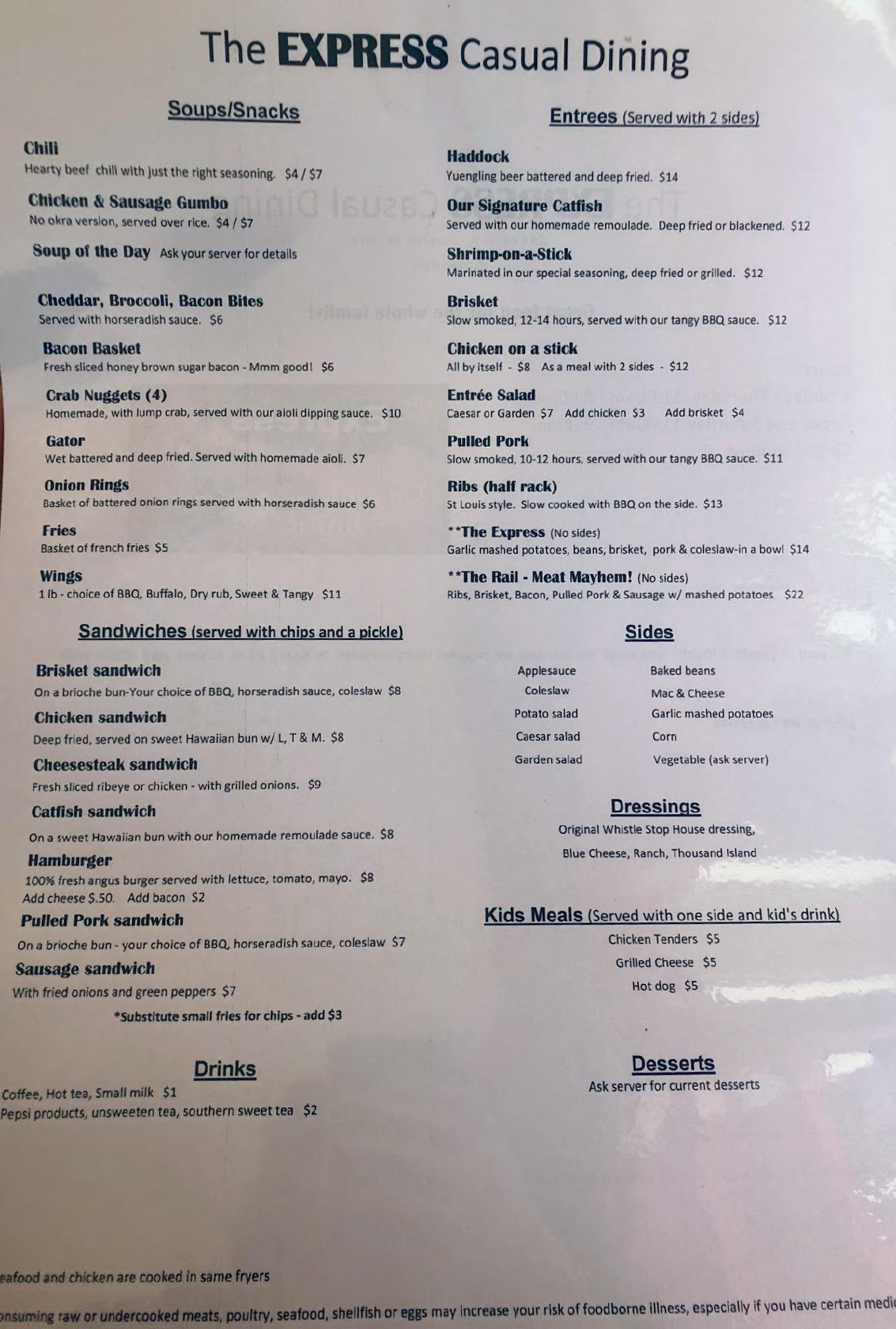 Menu at The Express Casual Dining BBQ, Centre Hall