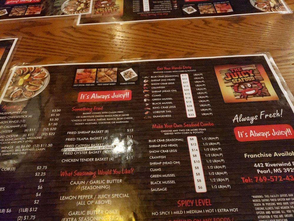 Menu at The Juicy Seafood restaurant, Pearl