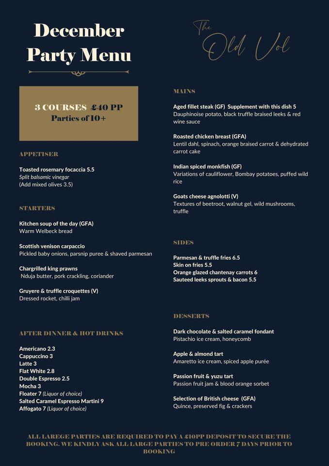 Menu at The Old Vol pub & bar, Lowdham