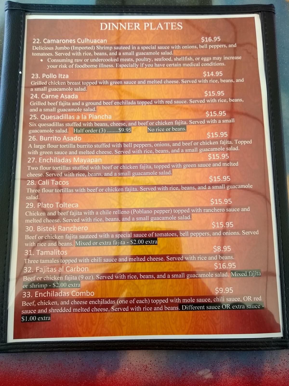 Carta de Tio Nacho Mexican Restaurant, Logansport