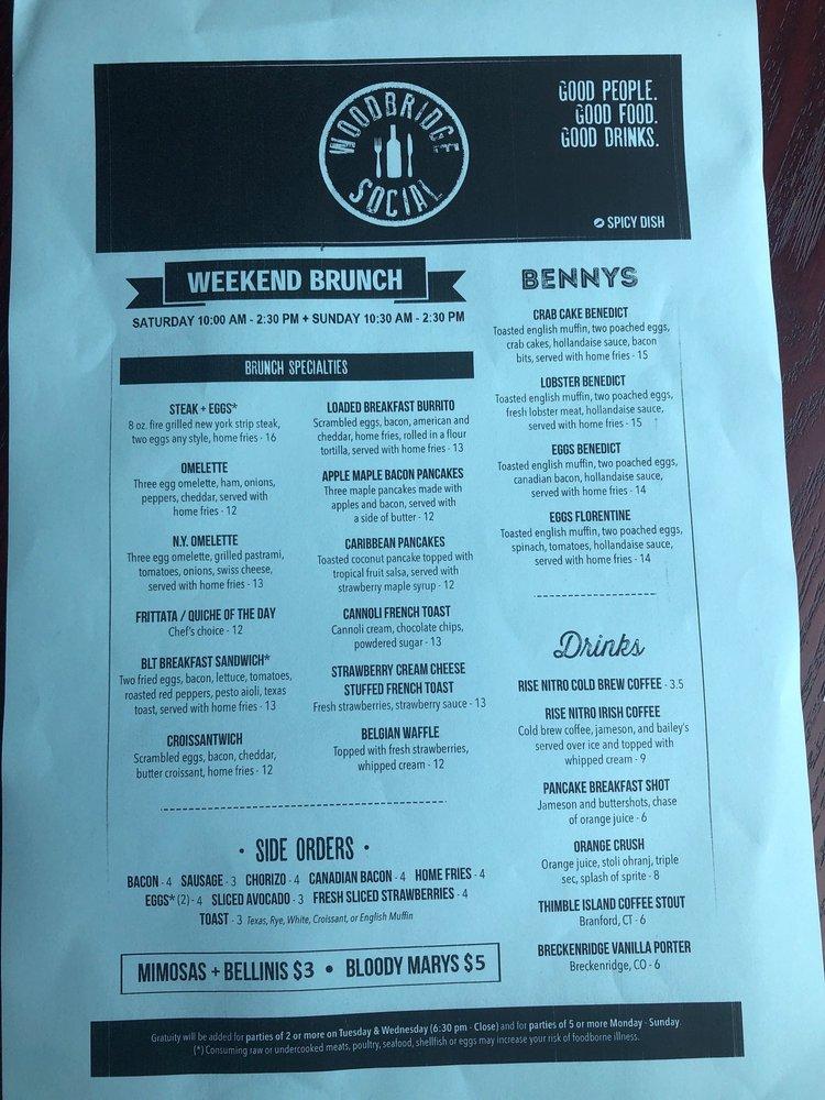 Menu at Woodbridge Social pub & bar, Woodbridge