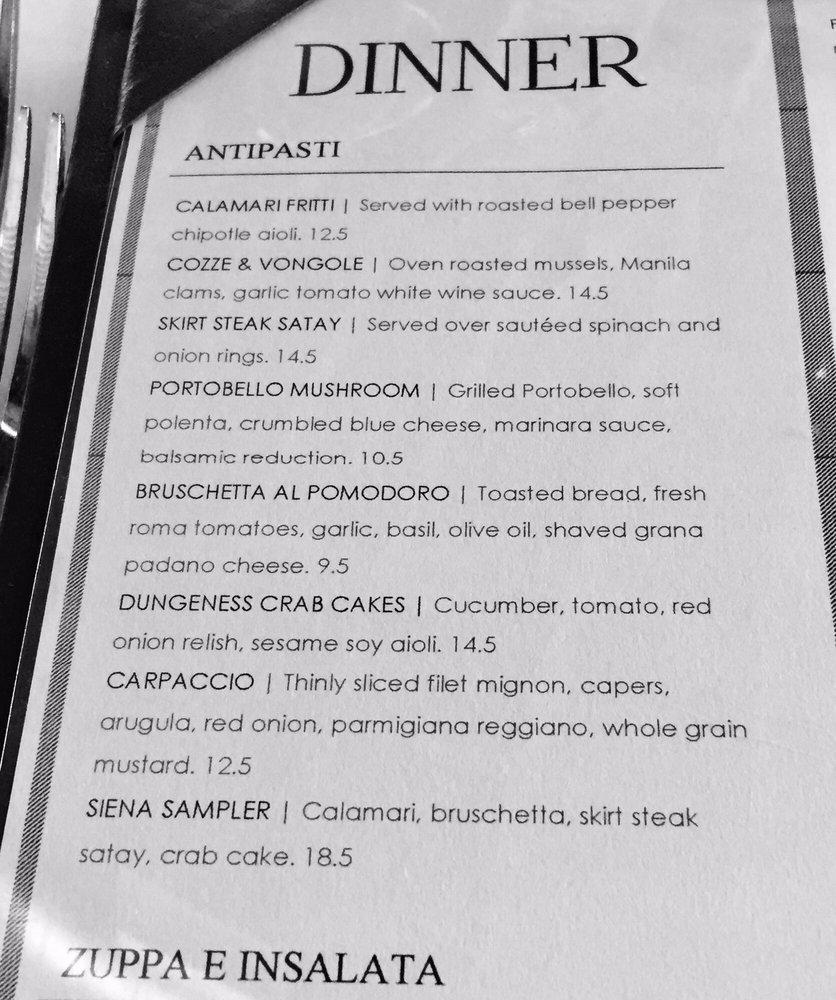 Menu at Bella Siena pub & bar, Benicia