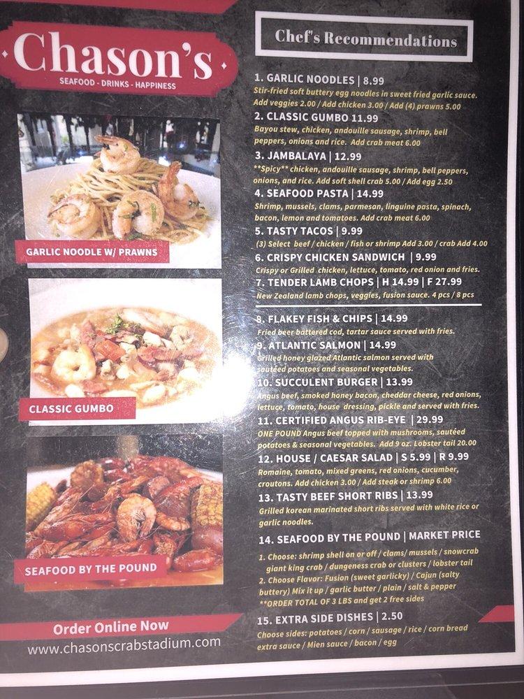 Menu at Chasons Crab Stadium pub & bar, Elk Grove