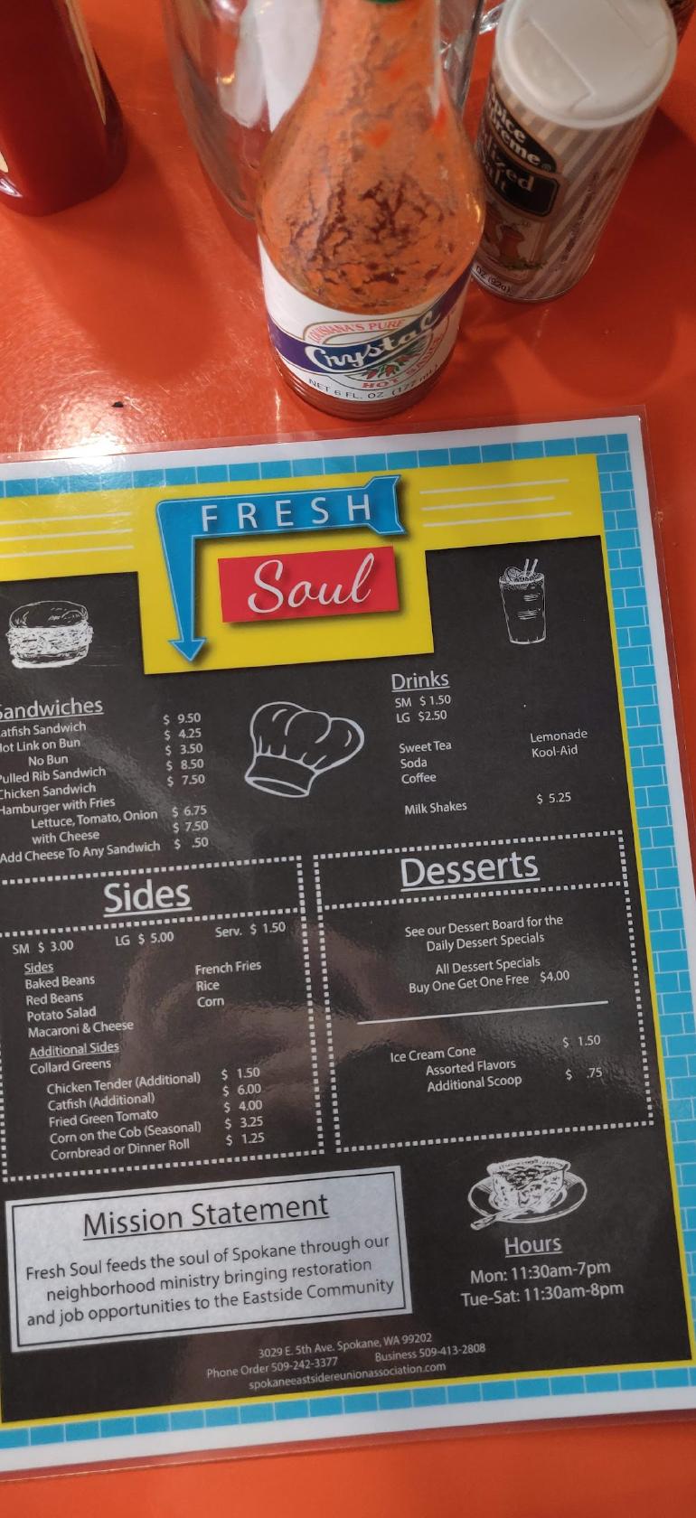 Menu at Fresh Soul Restaurant, Spokane
