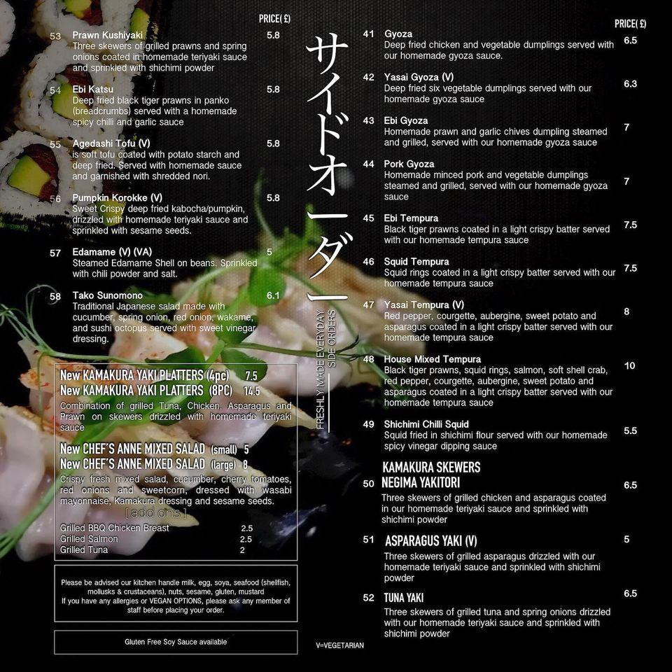 Menu at Kamakura Sushi & Ramen Japanese Restaurant Belfast, Belfast