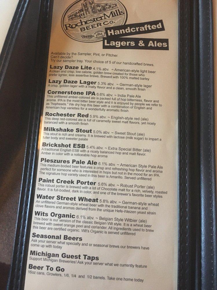 Menu at Rochester Mills Beer Company pub & bar, Rochester