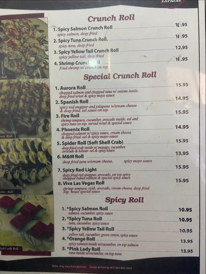 Menu at Tokyo Express restaurant, Fairbanks