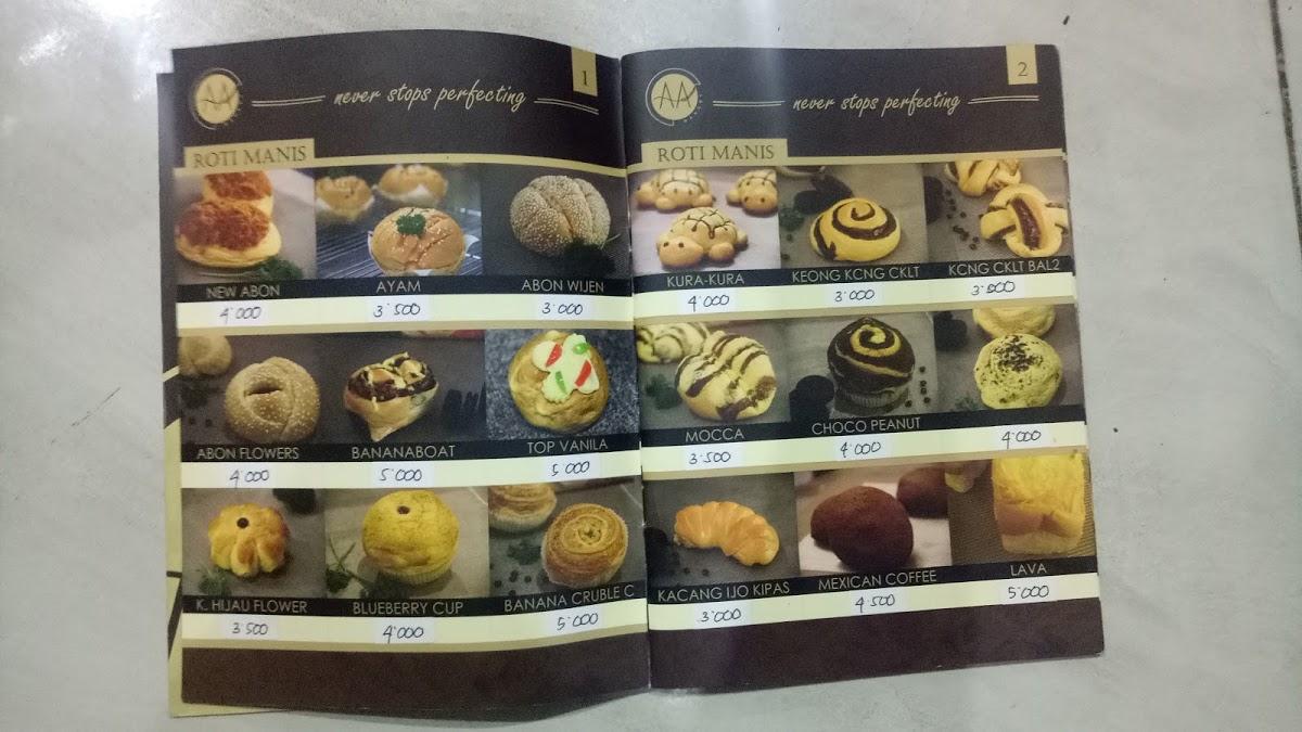 Menu at AA BAKERY production, Indonesia