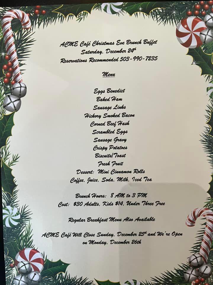 Menu at ACME Cafe, Salem