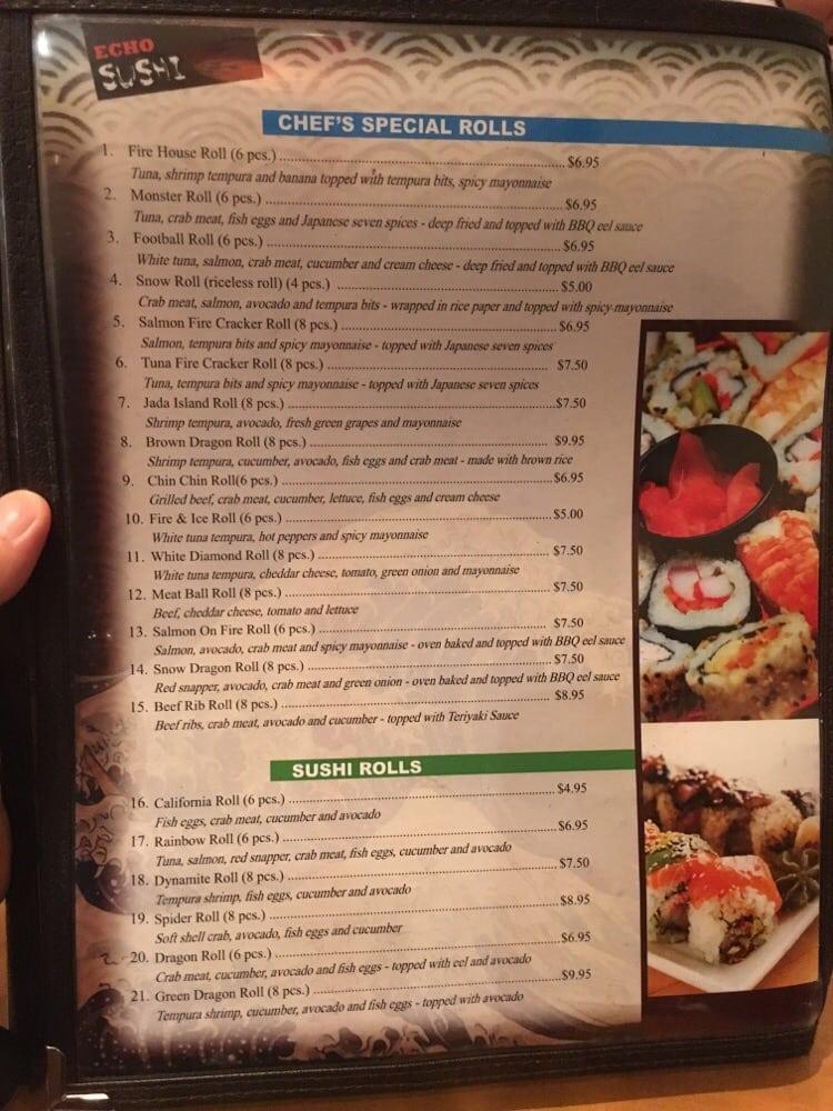 Menu at Echo Sushi restaurant, Toronto