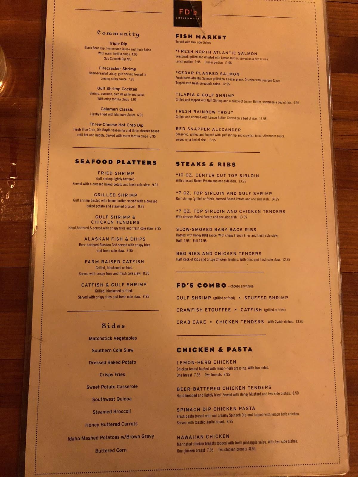Carta del pub y bar FD's Grillhouse, Springfield