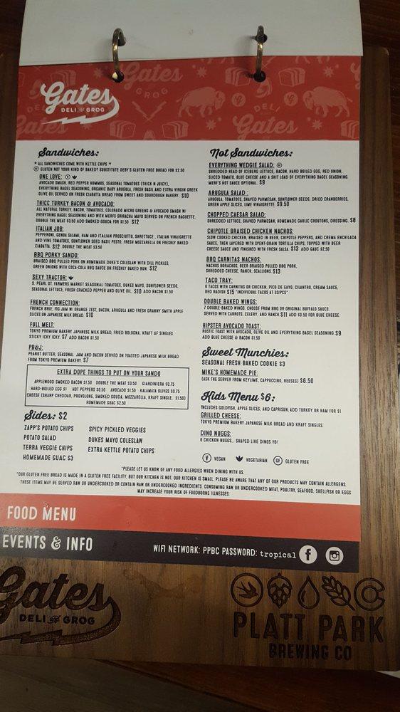 Menu at Gates Deli & Grog restaurant, Denver