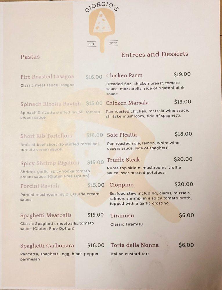 Menu at Giorgio's at Parkway pizzeria, Buellton