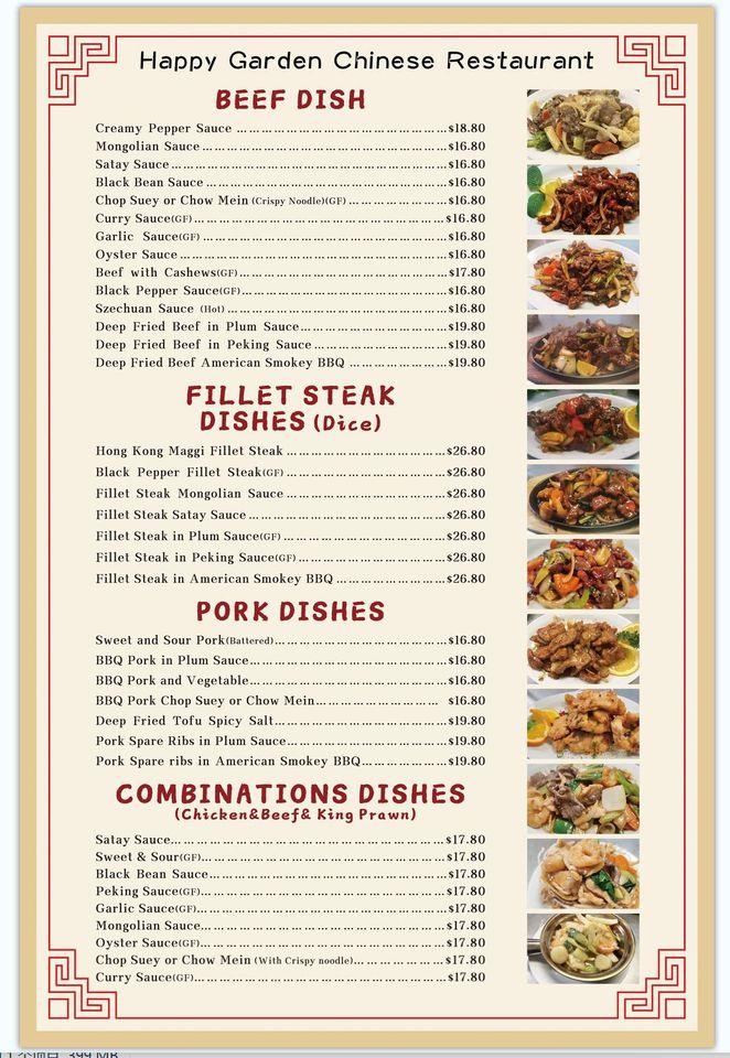 Menu at Happy Garden Chinese Restaurant, Forster