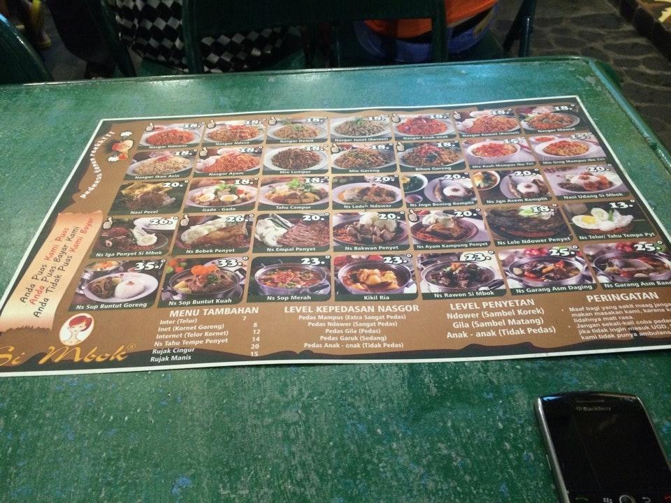 Carta del restaurante Kedai Si Mbok Batos, Batu