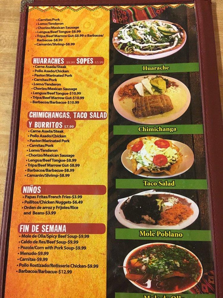 Carta del restaurante Las Fuentes, Knoxville