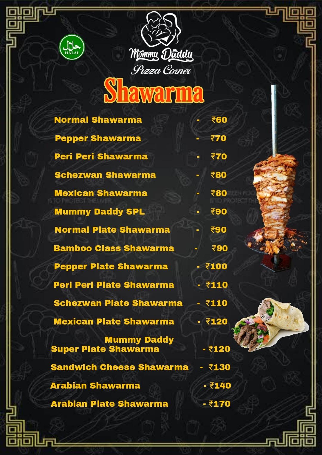 Menu at Mummy Daddy pizza corner, Alangulam