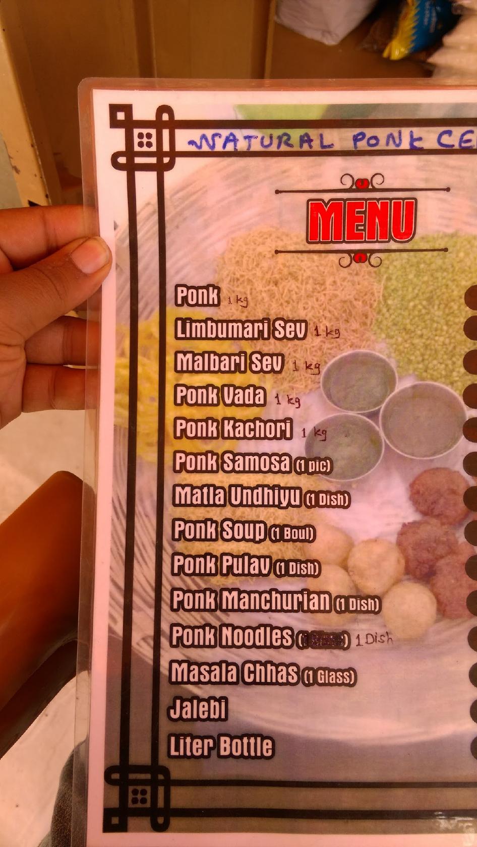 Menu at Natural Ponk Centre (Pok ni Madhuli), Vadodara