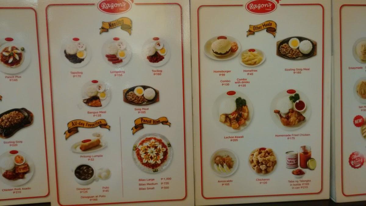 Menu at Razon's of Guagua restaurant, Quezon City, Lower Ground Level