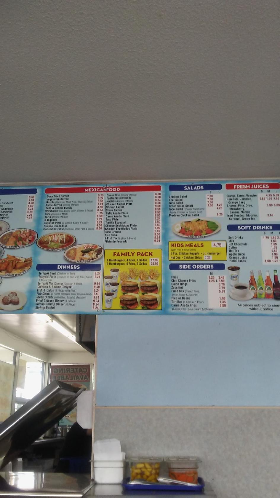 Menu at Sky Burgers restaurant, Paramount