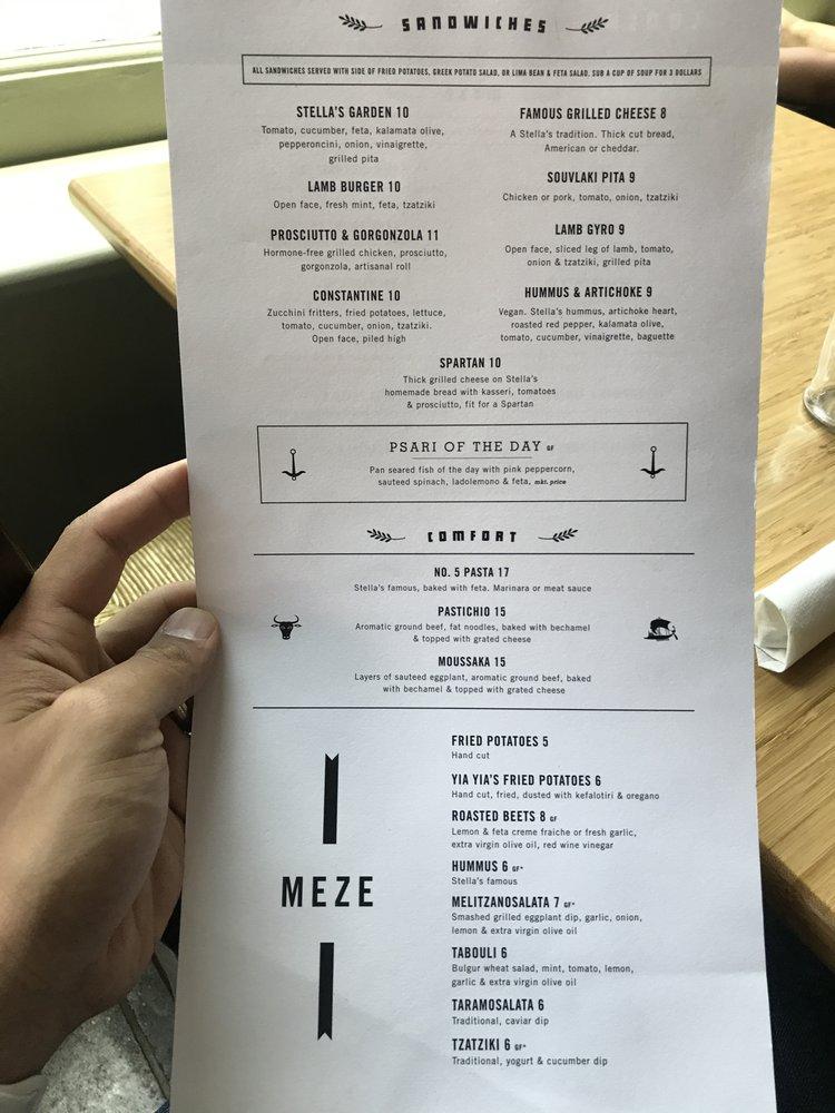Menu at Stella's restaurant, Charleston, 114 St Philip St A