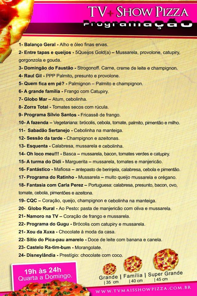 Menu at TV + SHOW PIZZA pizzeria, Brazil