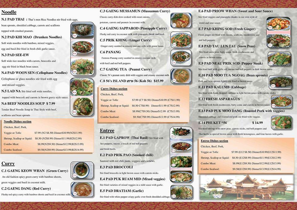 Menu at Bangkok 56 restaurant, Harrisburg