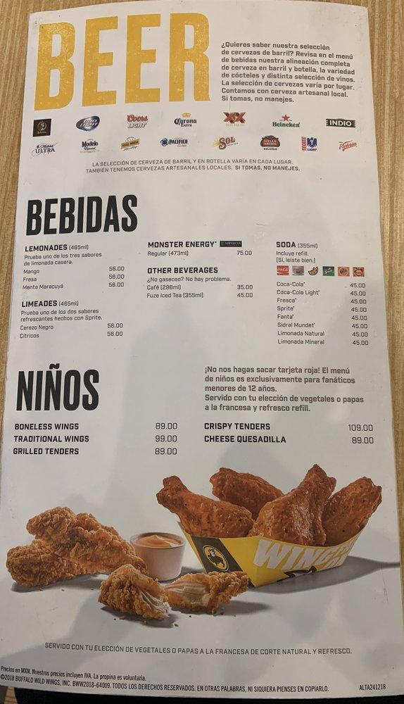 Carta del pub y bar Buffalo Wild Wings, Mexicali