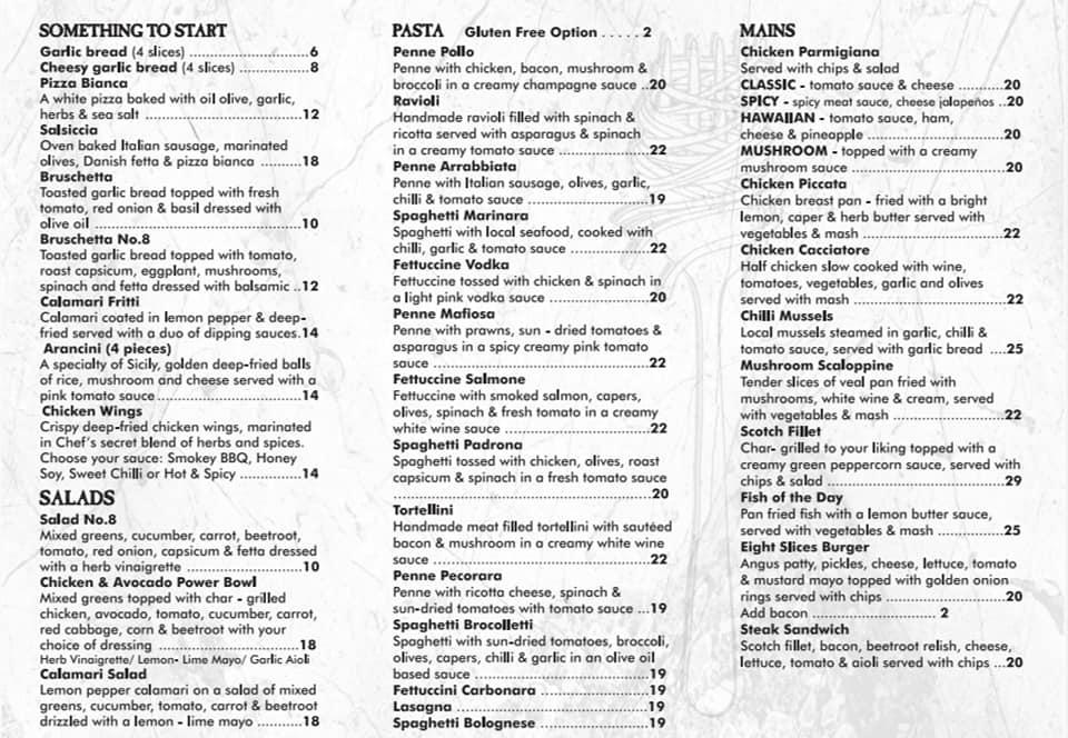 Menu at Eight Slices Italian Kitchen restaurant, Tapping