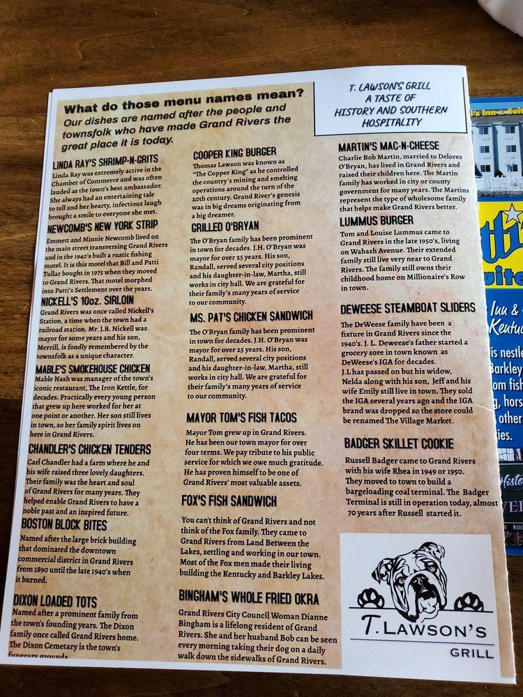 Menu at T Lawson’s Grill pub & bar, Grand Rivers