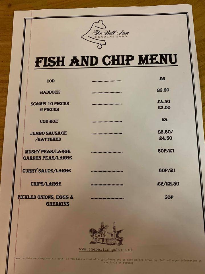 Menu at Bell Inn pub & bar, Saffron Walden