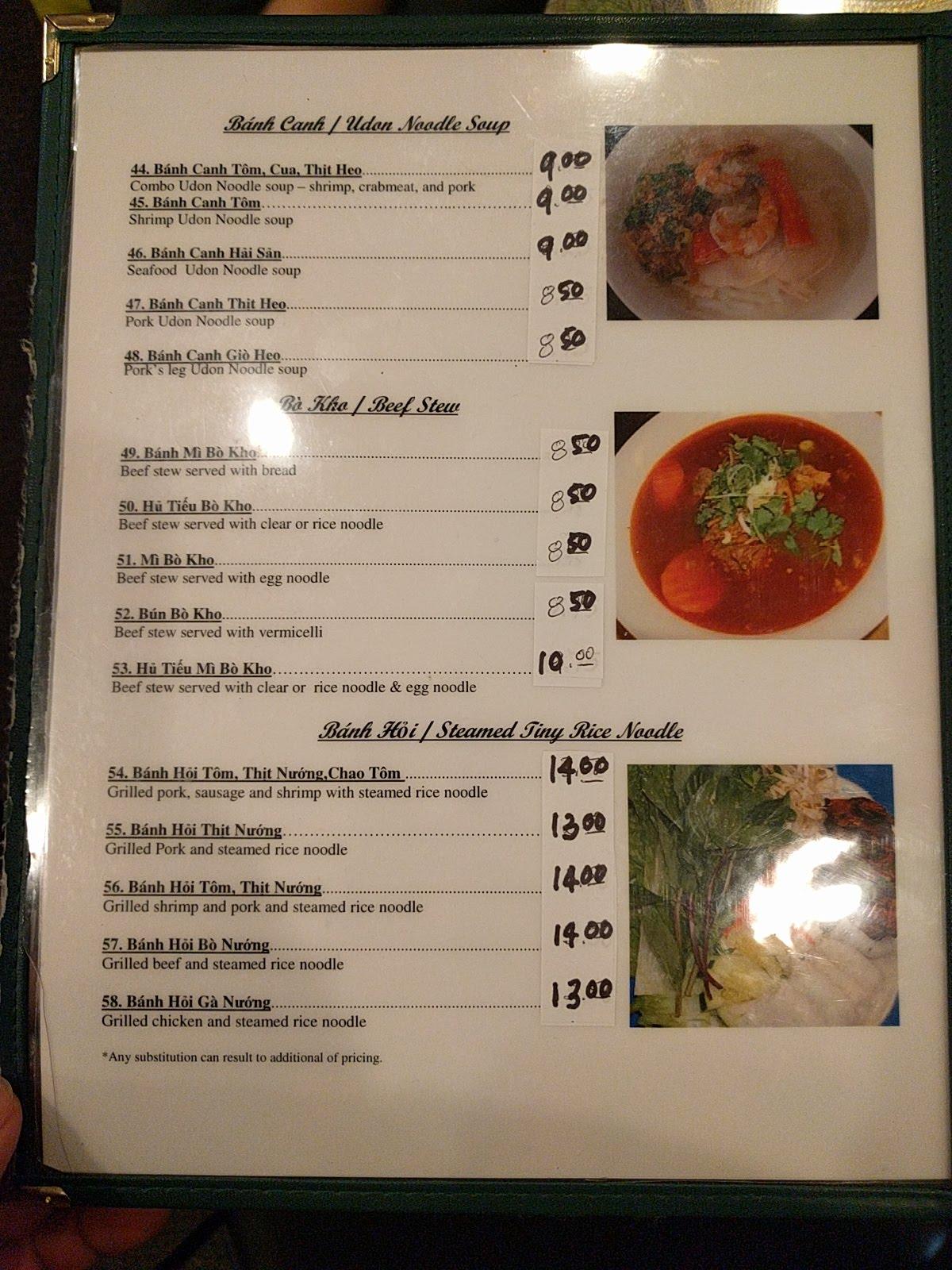 Menu at Vinh Chau Restaurant, Springfield