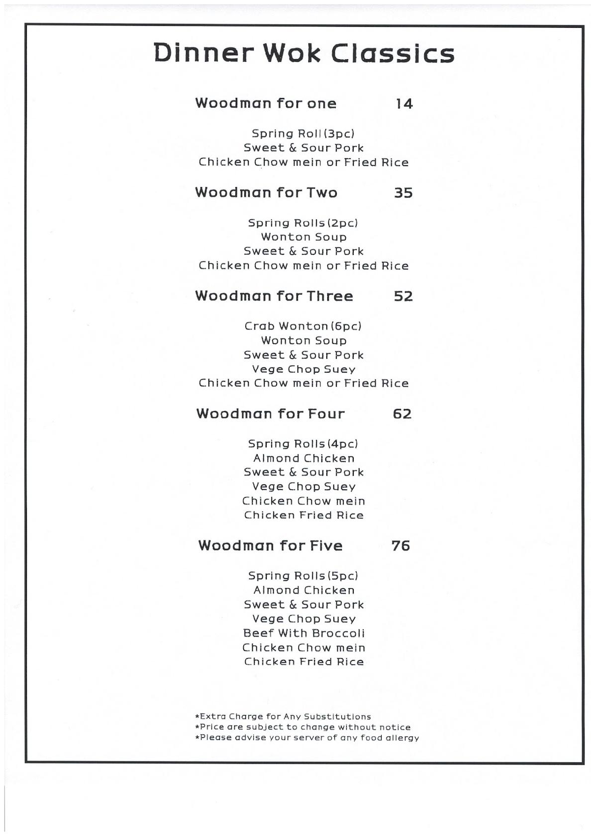 Menu at Woodman Chinese Food restaurant, Chilliwack