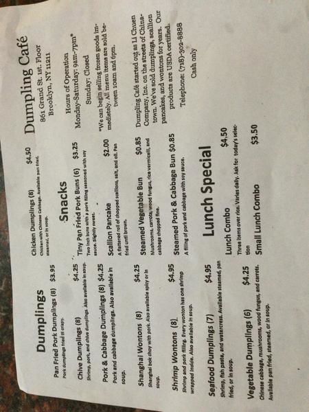 Menu at Dumpling Cafe, New York City, 861 Grand St