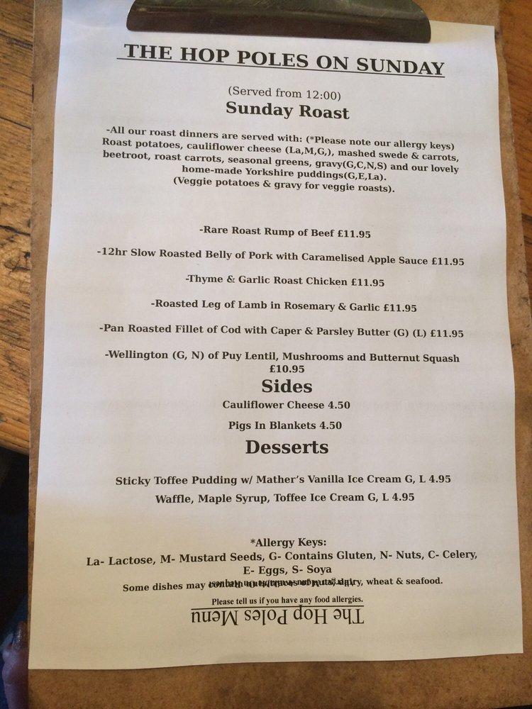 Menu at Hop Poles pub & bar, Brighton