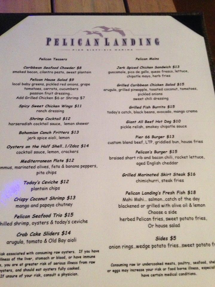 Menu at Pelican Landing pub & bar, Fort Lauderdale